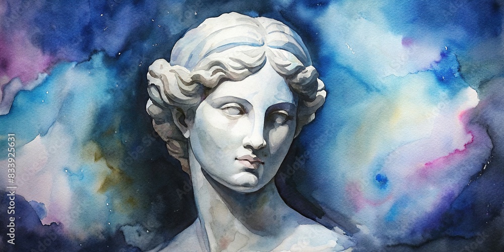 Gypsum copy of Ancient Statue Venus head isolated on black background ...