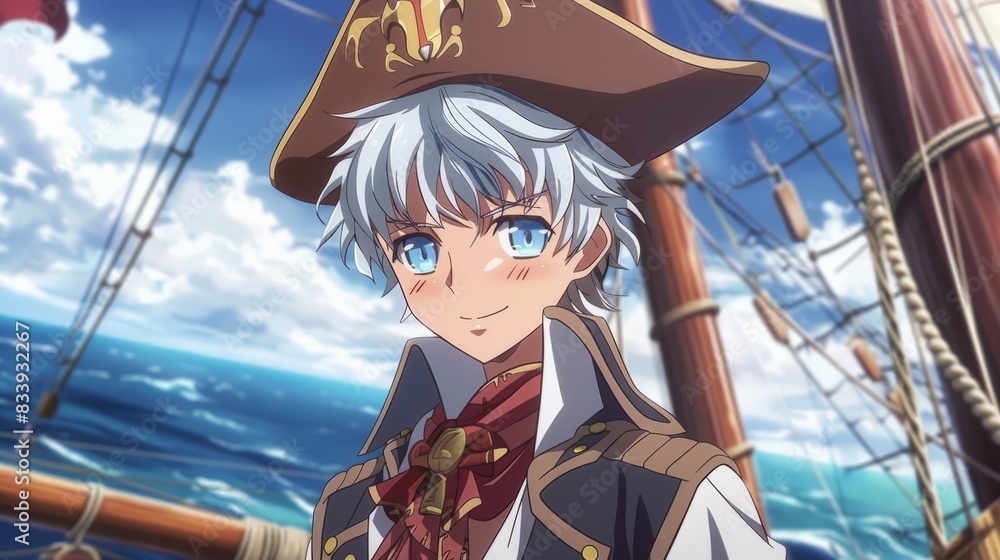 Young anime pirate captain on deck. An anime style illustration of a ...
