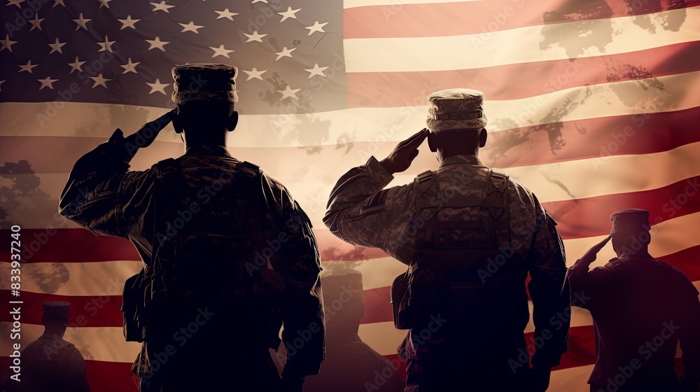 Remembrance and Gratitude - Soldiers Saluting at USA Memorial with American Flag Backdrop ...