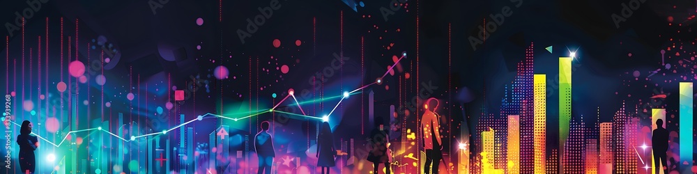 A vibrant bar graph with a sharp, neon-colored spike representing a ...