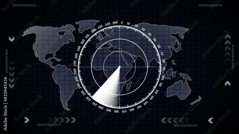 Global navigation concept . Animation of scope scanning over world map ...