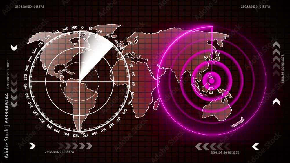 Global navigation concept . Animation of scope scanning over world map ...
