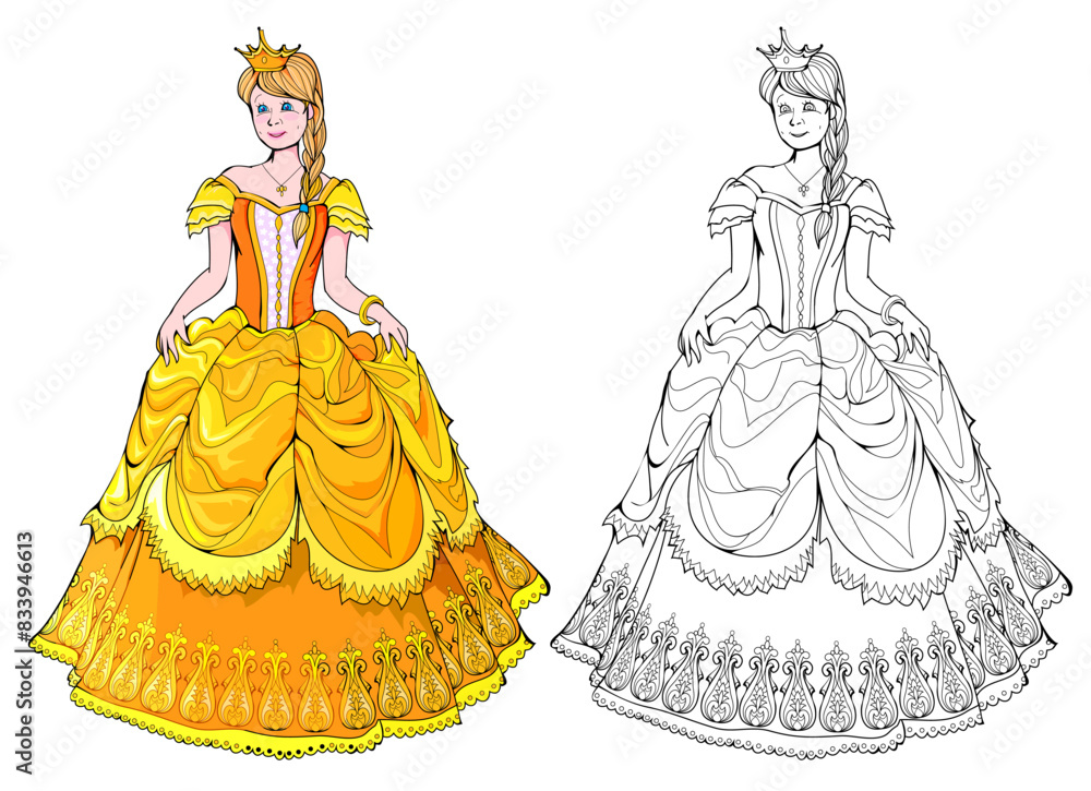 Colorful and black and white page for kids coloring book. Illustration ...