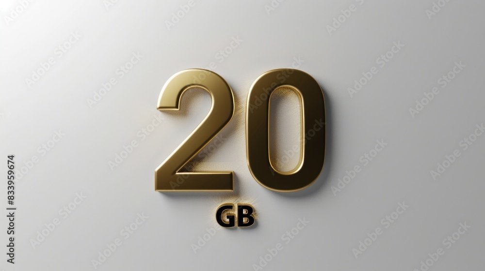"20 GB" in gold text on a white background, with a subtle shadow below ...