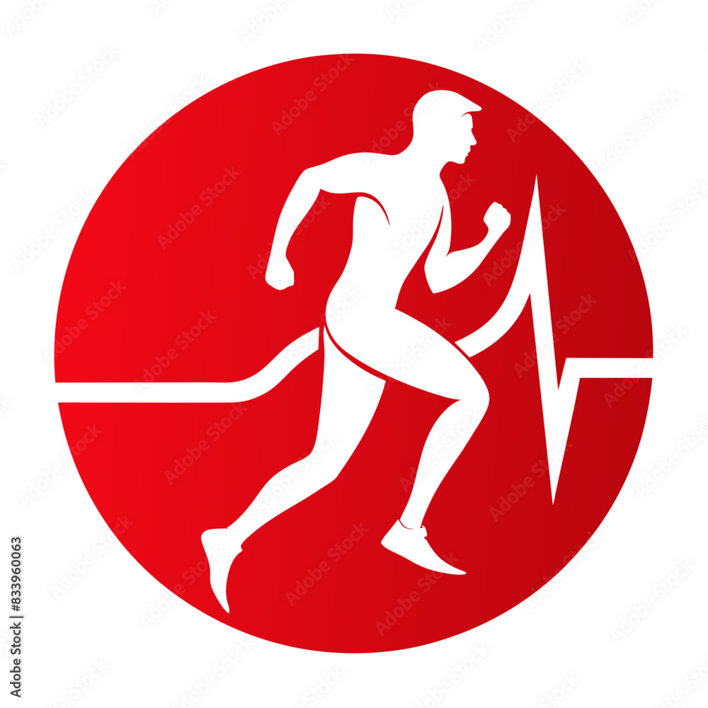 Vetor de Silhouette of a man in running, joints pain with cardiogram ...