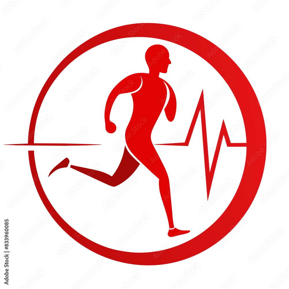 Vetor de Silhouette of a man in running, joints pain with cardiogram ...