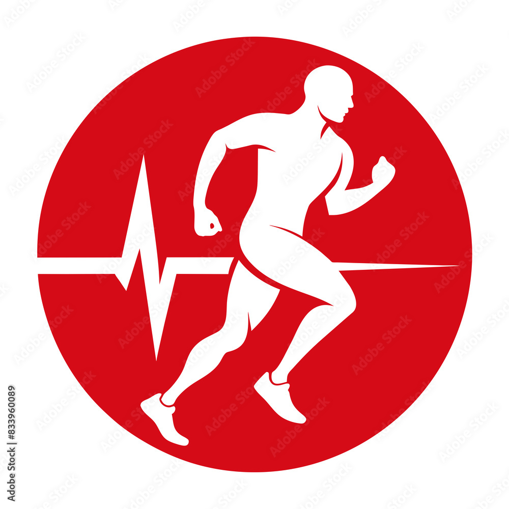 Vetor de Silhouette of a man in running, joints pain with cardiogram ...