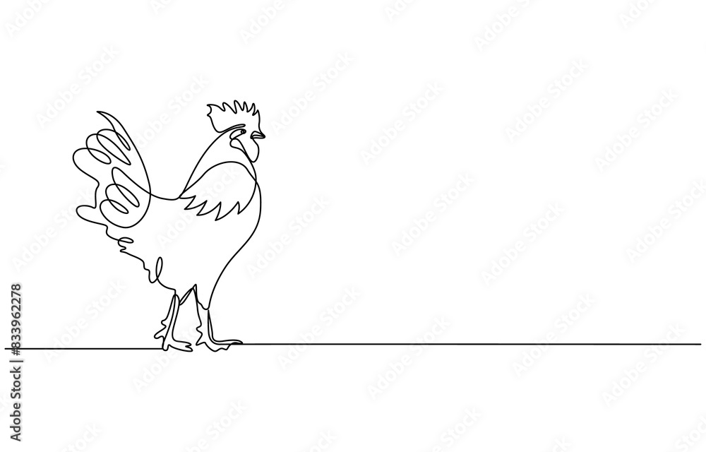 Hen in continuous line art drawing style. Chicken minimalist black ...