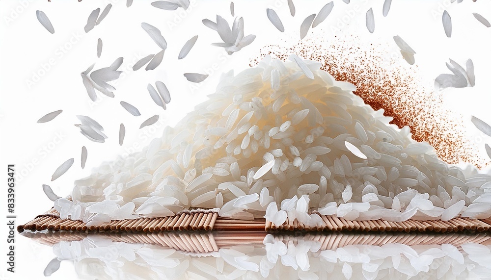japanese rice flying explosion white grain rices explode abstract cloud ...