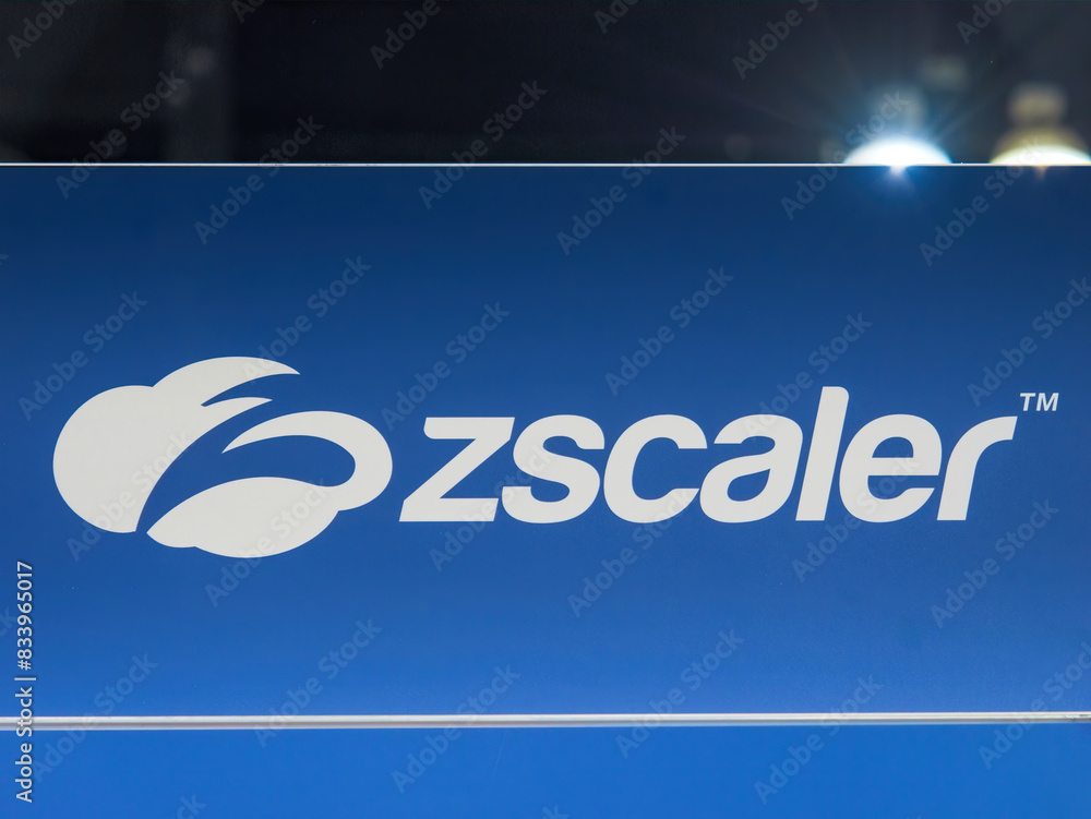 LOS ANGELES, CA- May 22, 2024: Zscaler logo on Zscaler's booth at AWS ...