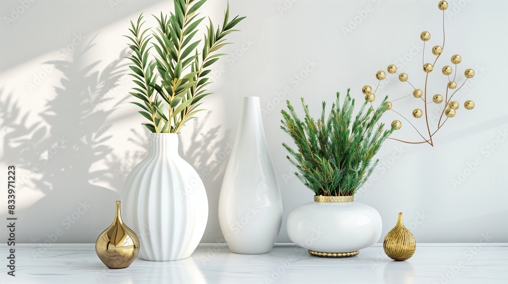 Modern Eid ul Adha dÃ©cor with sleek white vases, minimalist greenery ...