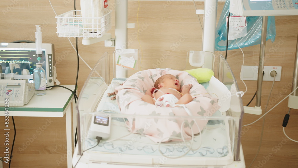 Stockfoto Two-day-old newborn baby in intensive care unit in a medical ...