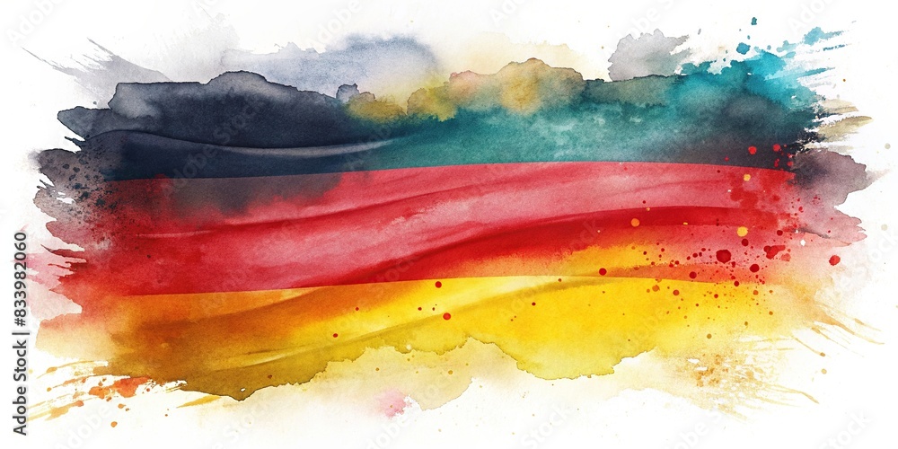 German flag in watercolor splash with support message design on white ...