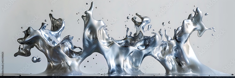 Frozen splash forming abstract, elegant shapes resembling metallic ...