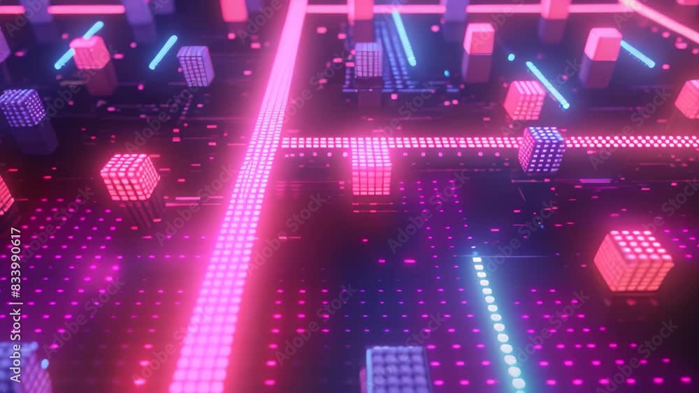 A computer screen showcasing a retro s arcade game-inspired grid with ...