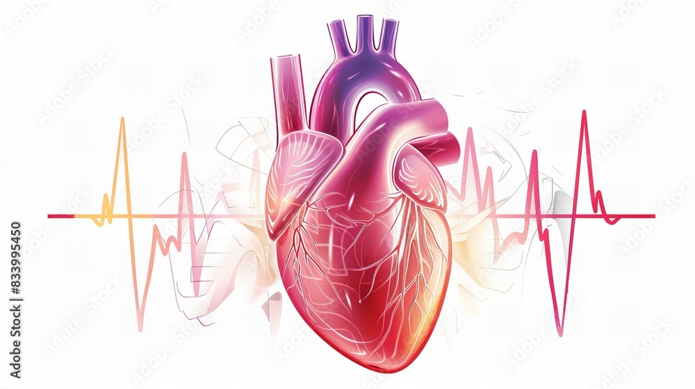 heart illustration with ecg graph showing heartbeat, concept of ...