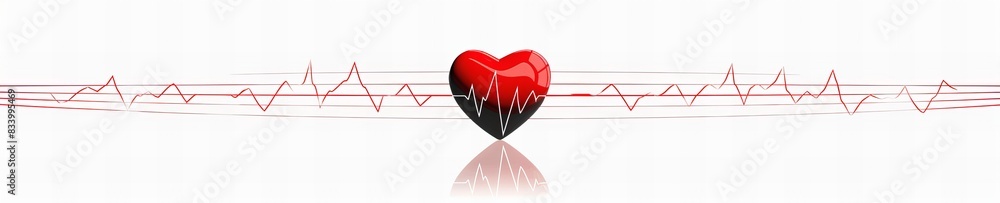 red heart icon with ecg graph showing heartbeat, concept of cardiology ...