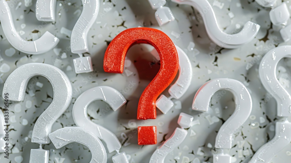 red 3d-printed question mark among plenty of white question marks Stock ...