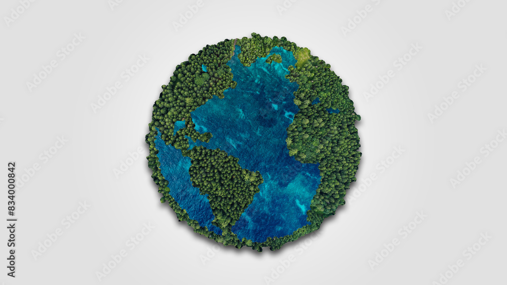 Green World Map, 3D tree or forest shape of world map isolated on white ...