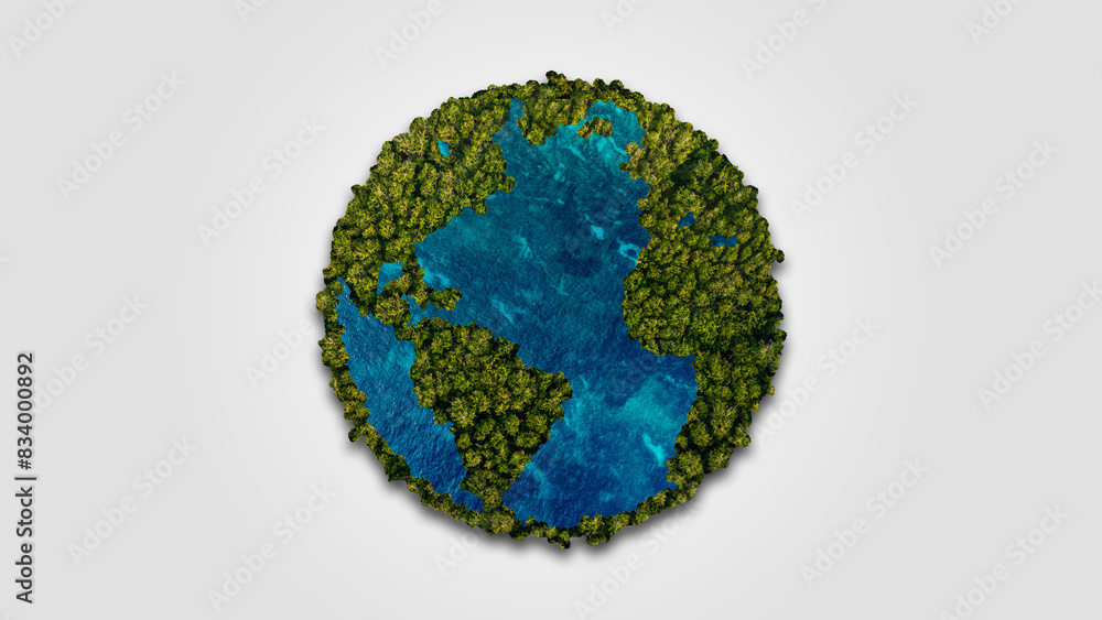 Green World Map, 3D tree or forest shape of world map isolated on white ...