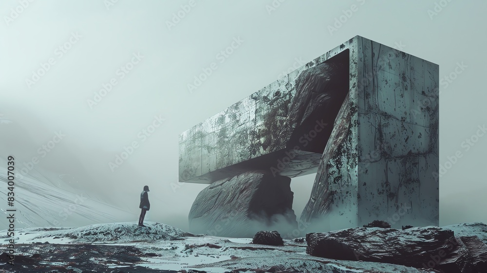 Craft a striking image that seamlessly merges discordant elements into ...