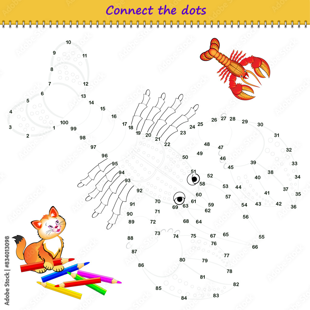 Connect the dots from 1 to 100 and draw the lobster. Trace the line ...