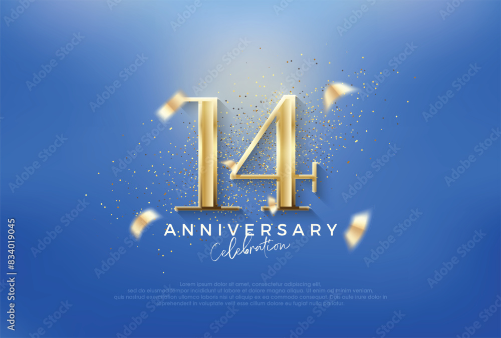 Elegant number 14th with gold glitter on a blue background. Premium ...