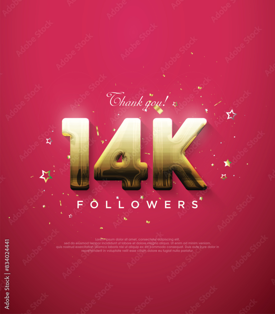 Thank you followers for 14k, with fancy gold numbers on a red ...