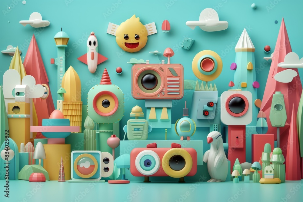 Vibrant 3D illustrations with flat design elements, featuring playful ...