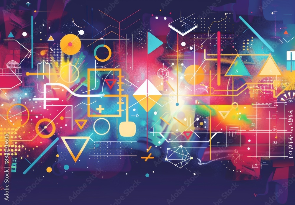 Create a dynamic back-to-school background featuring vibrant geometric ...