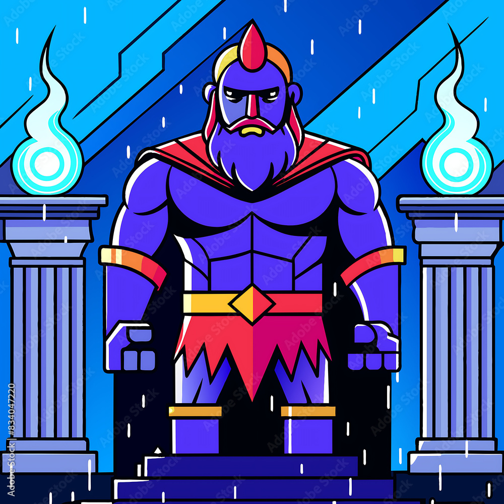 Strong and imposing stoic statue in metallic black, blue, purple, and ...