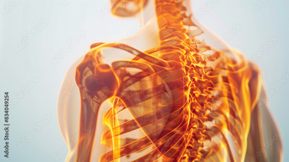 Vibrant X-ray Showing Human Upper Back And Spine, Highlighting Skeletal ...