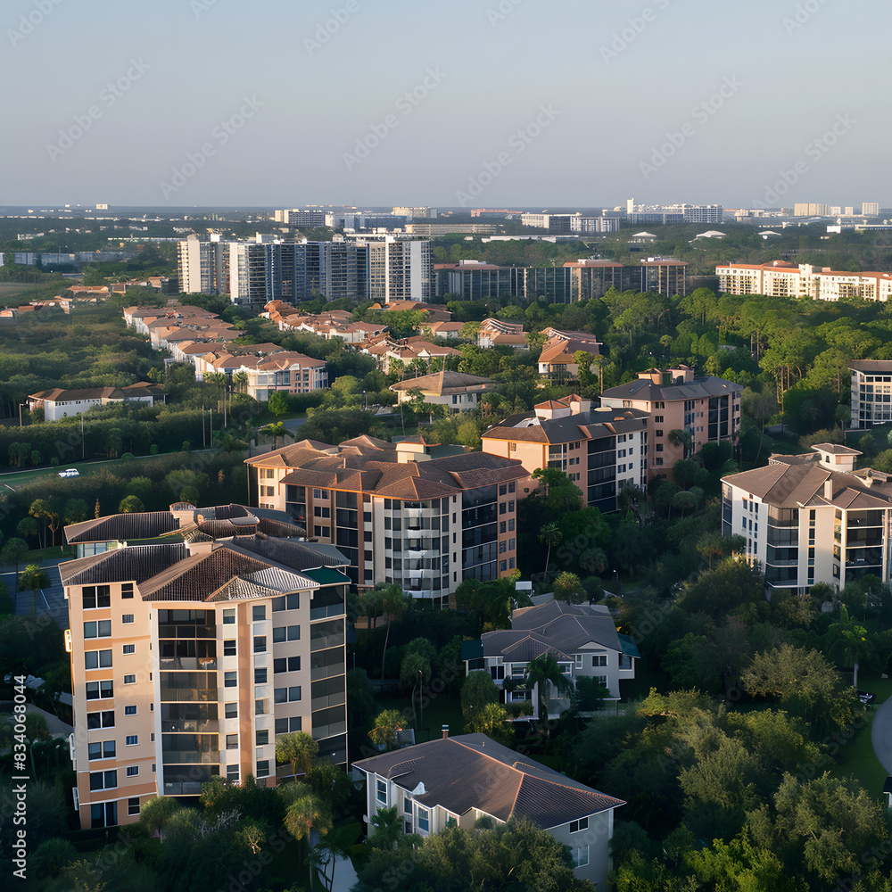 Aerial view of american apartment buildings in florida residential area ...