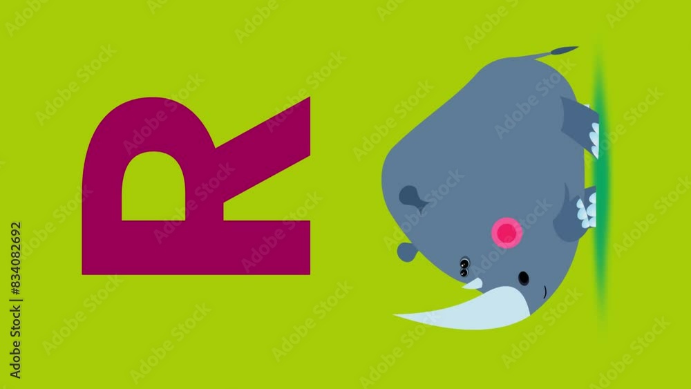 R letter big black vertical like rhinoceros cartoon animation. Animal ...