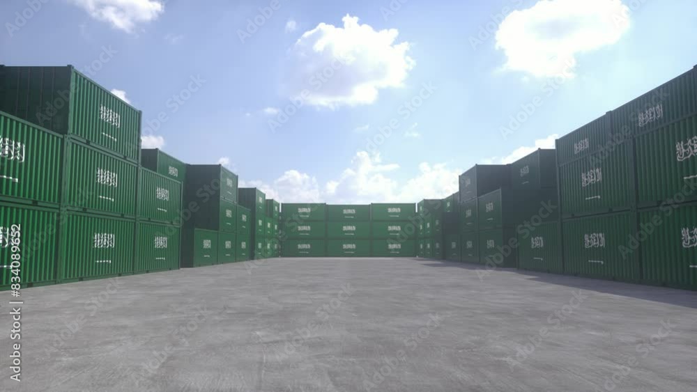 Saudi Arabia flag containers are located at the container terminal ...