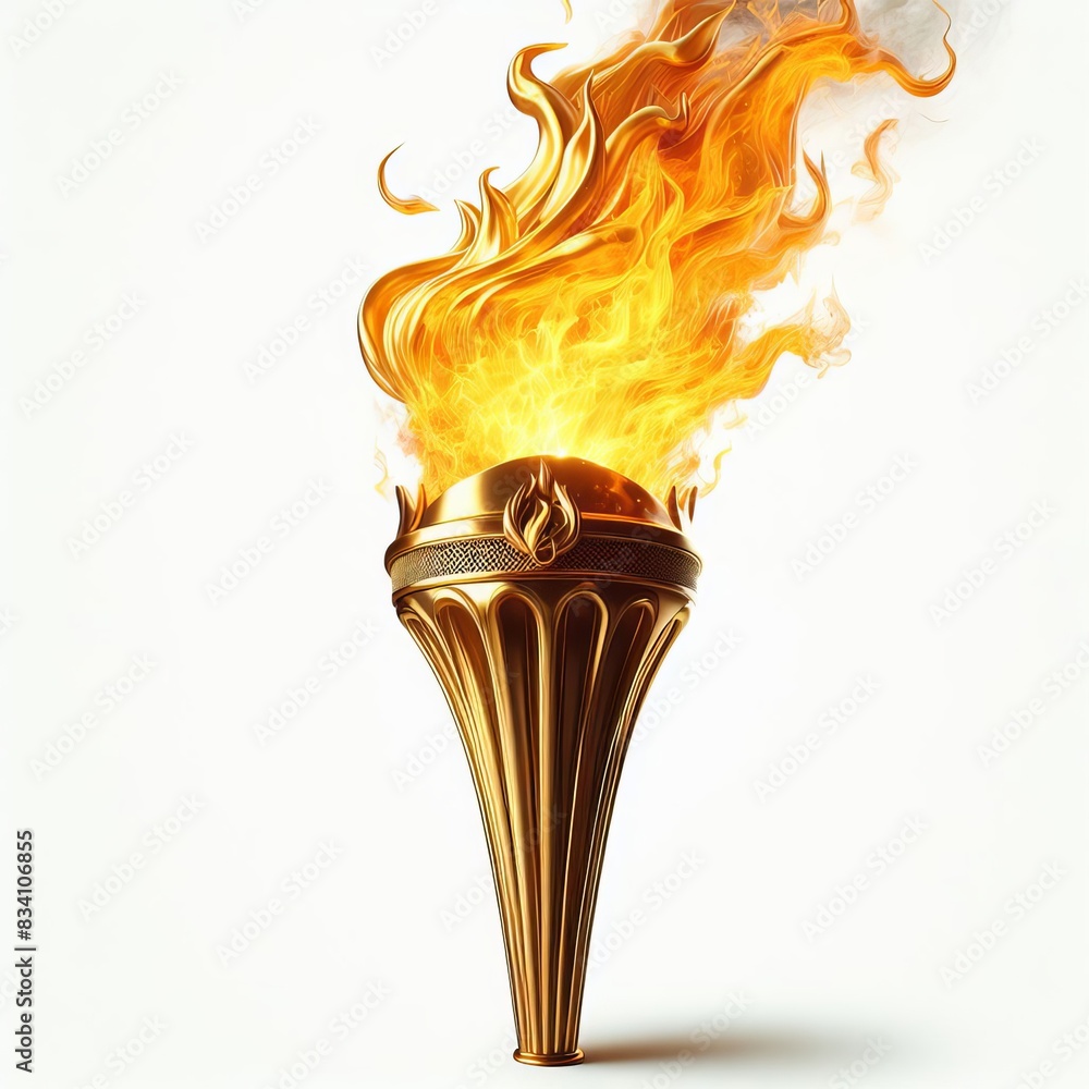 golden cone torch with fire on light background of square image Stock ...