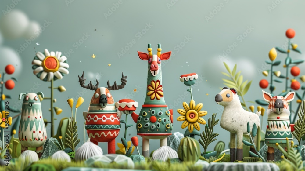 Artistic 3D illustration of Scandinavian folk art, with stylized ...