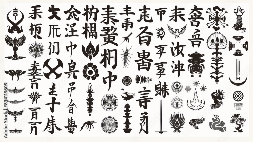 Assorted Asian Calligraphy Symbols. Collection of assorted Asian ...