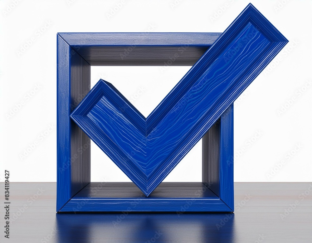 Blue tick symbol in square - isolated on white background - 3D ...