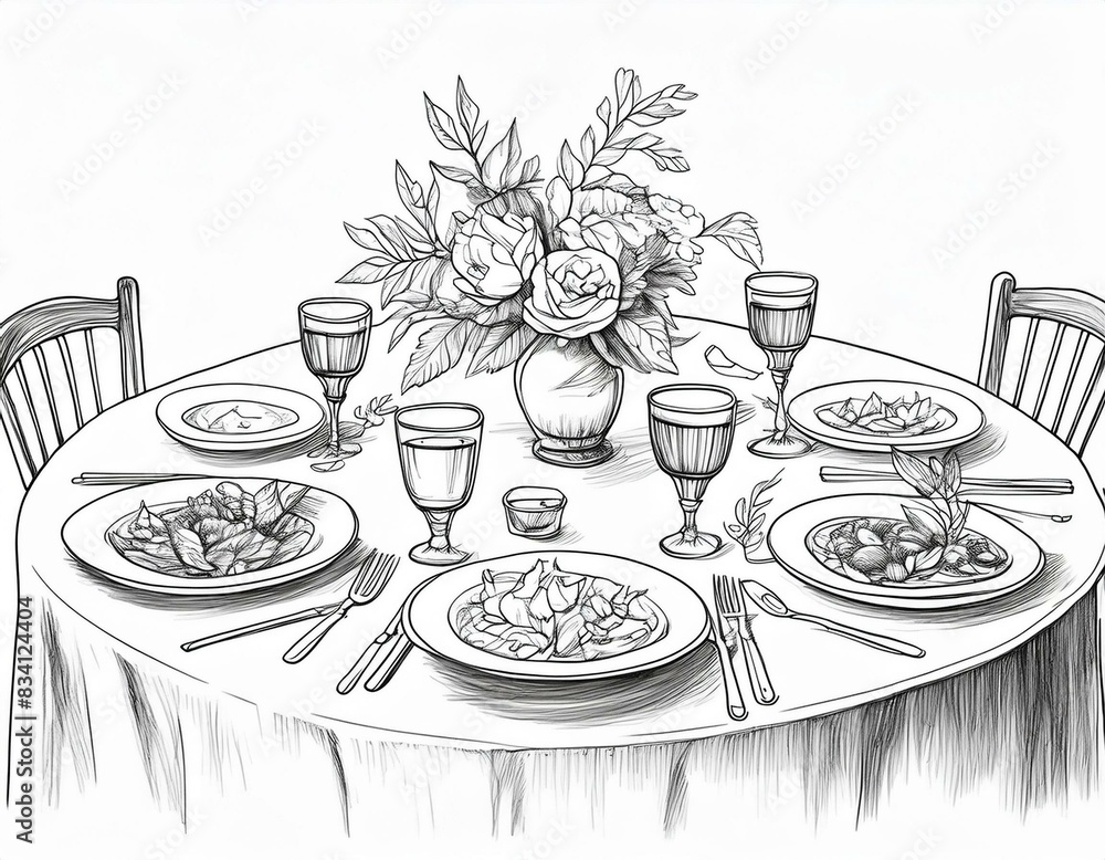table à la fin d'un repas familial dans une salle à manger en dessin ia ...