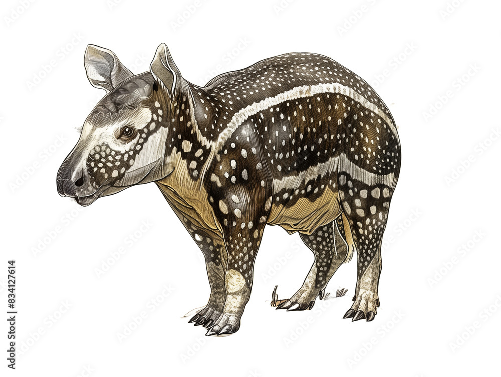 Vintage Animal Illustration of a Malayan Tapir - isolated on White ...