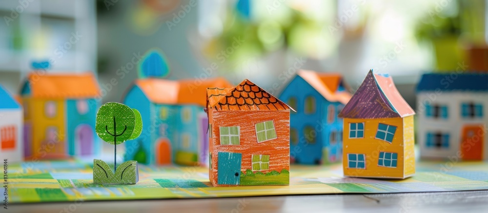 Colorful paper houses created in a kindergarten art lesson Stock Photo ...