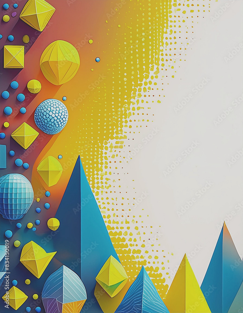 Left Border of 3D Cubes, Pyramids and Orbs in Yellow and Blue ...