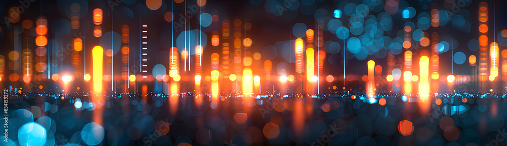 Stock market chart background, blue and yellow color, stock candlestick ...