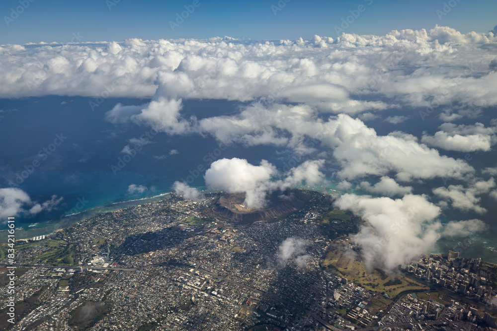 Aerial view of Honolulu districts Waialae-Kahala, Kaimuki and Waikiki ...