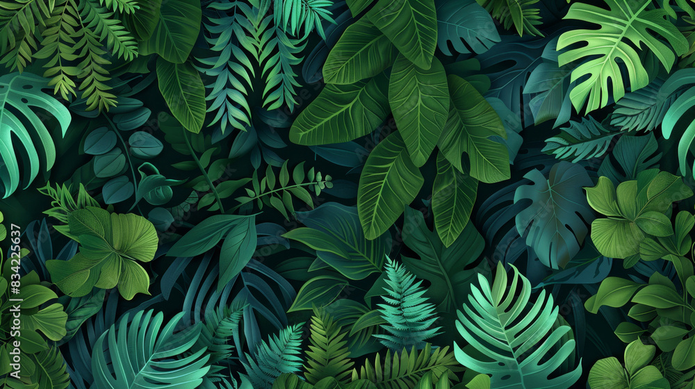Vector illustration of a seamless pattern with various green plants and ...