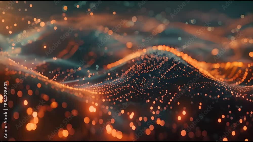 abstract colorful particle wave background animation. Abstract digital particle wave and light ...