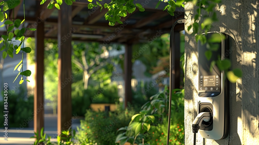 EV Charge, Electric Vehicle Charging at Station with Wind Turbine in ...