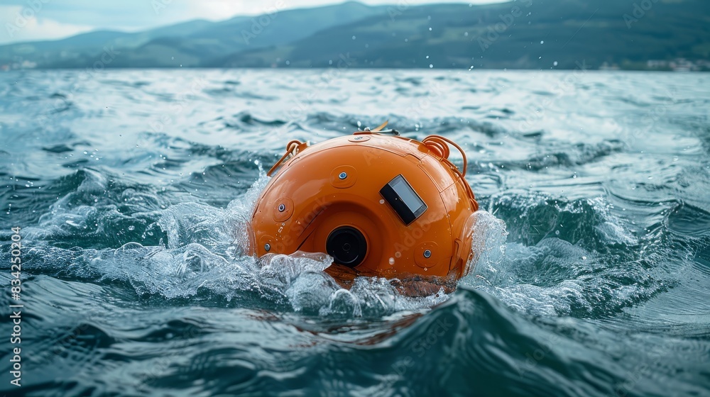 High-tech life preserver device lifting a drowning individual above ...