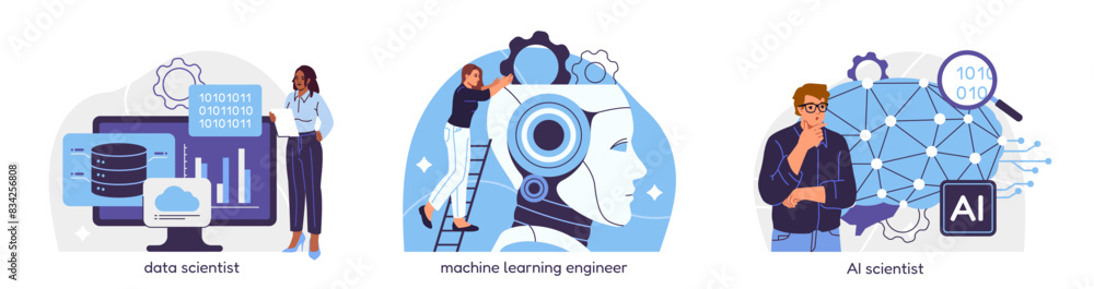 Artificial Intelligence Abstract Illustration Set. Machine learning ...